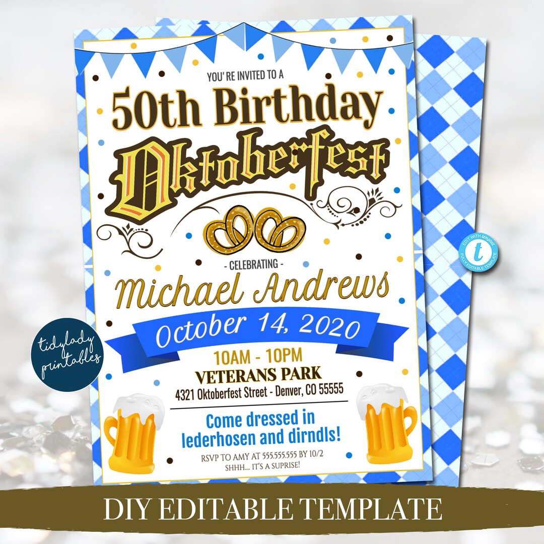 Oktoberfest Birthday Party Invitation: Editable German Beer Theme ...