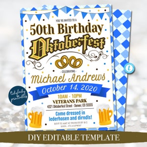 Oktoberfest Birthday Party Invitation: Editable German Beer Theme ...