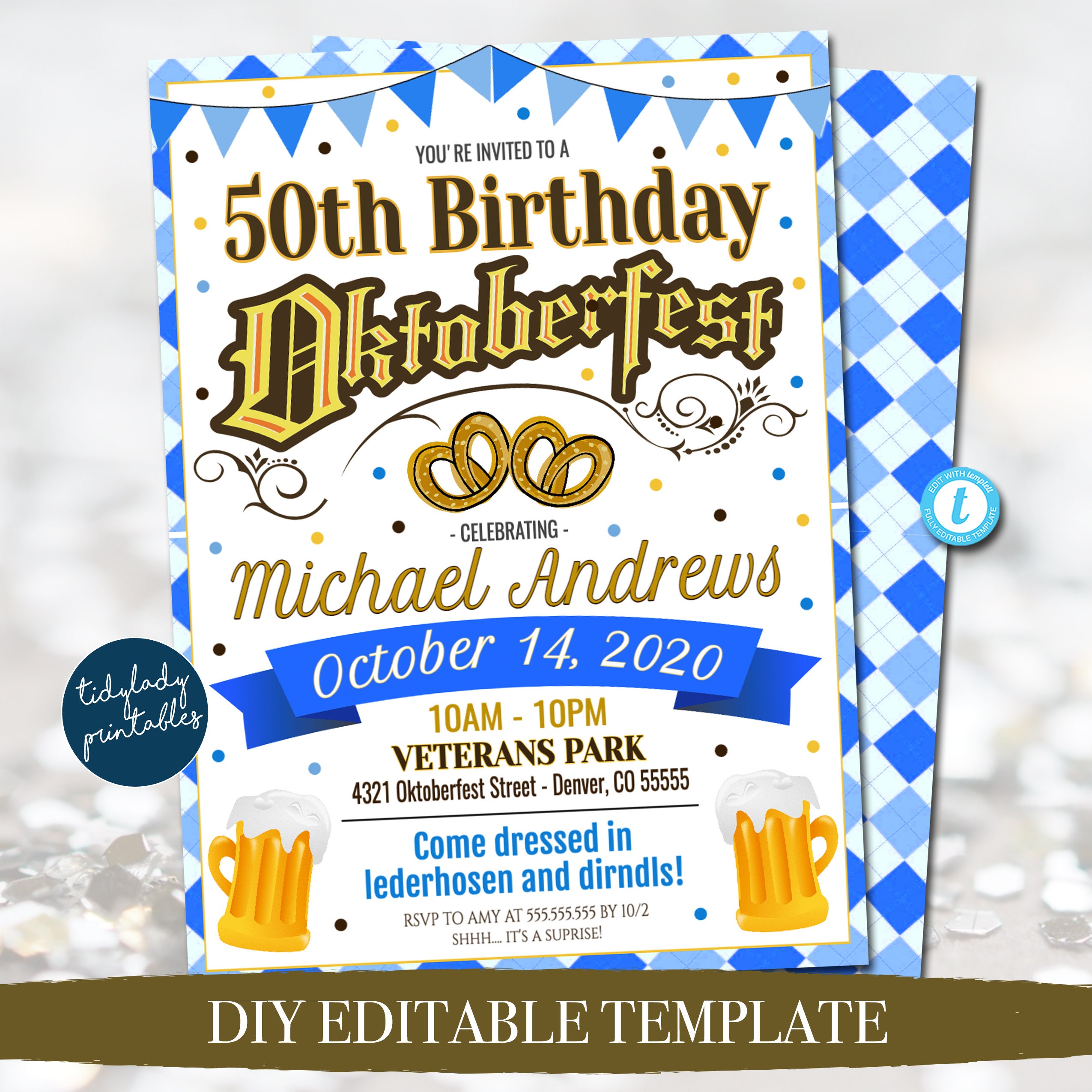 Oktoberfest Birthday Party Invitation: Editable German Beer Theme ...