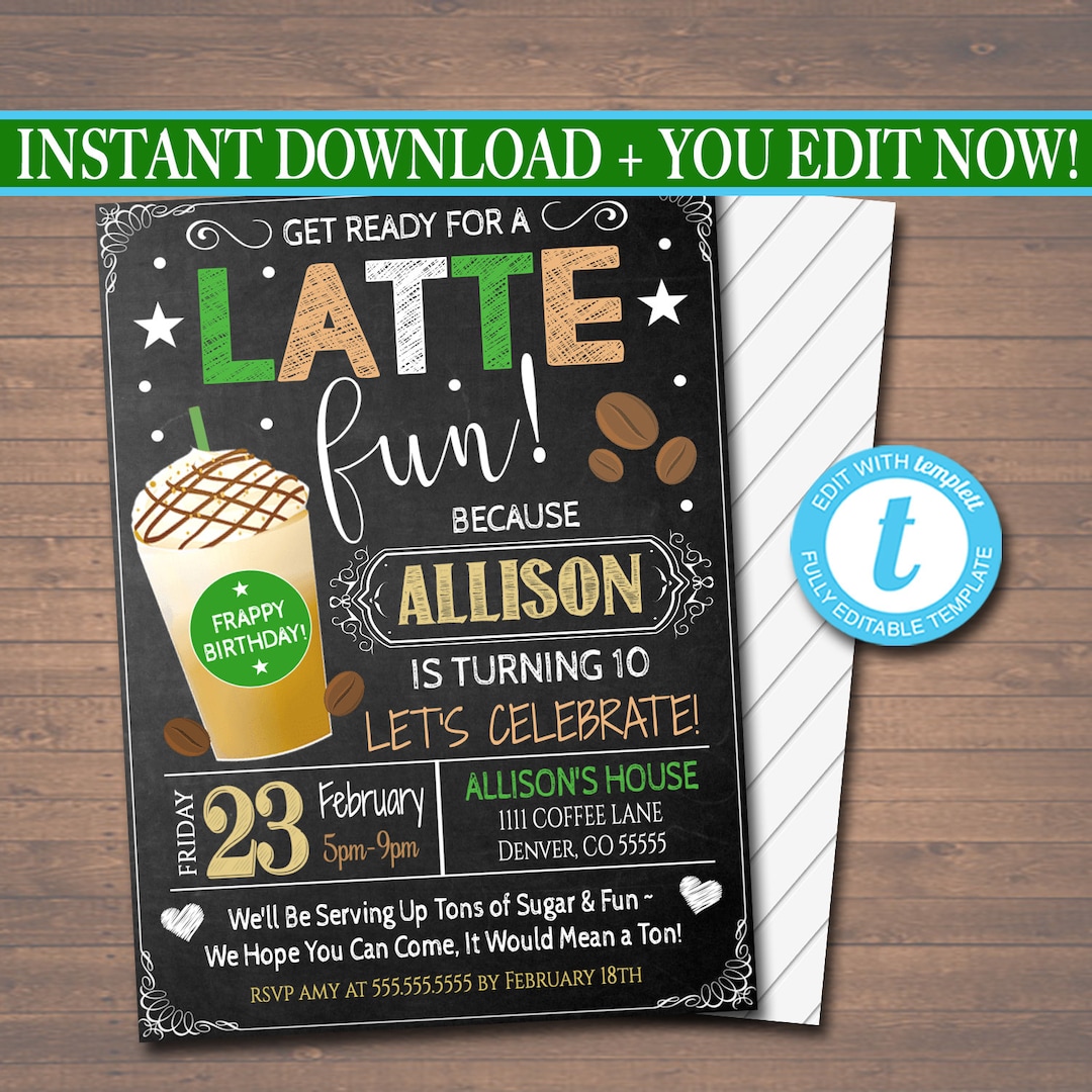 EDITABLE Kids Coffee Shop Themed Party Birthday Invitation, Girls ...