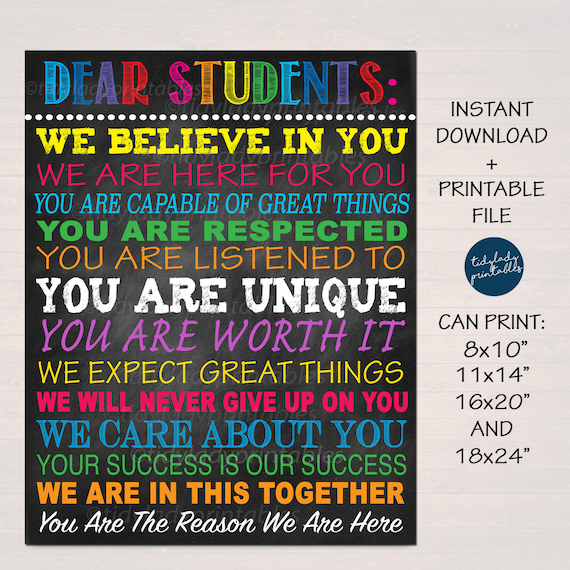 Dear Students Classroom Teacher Poster Sign, School Counselor Digital ...