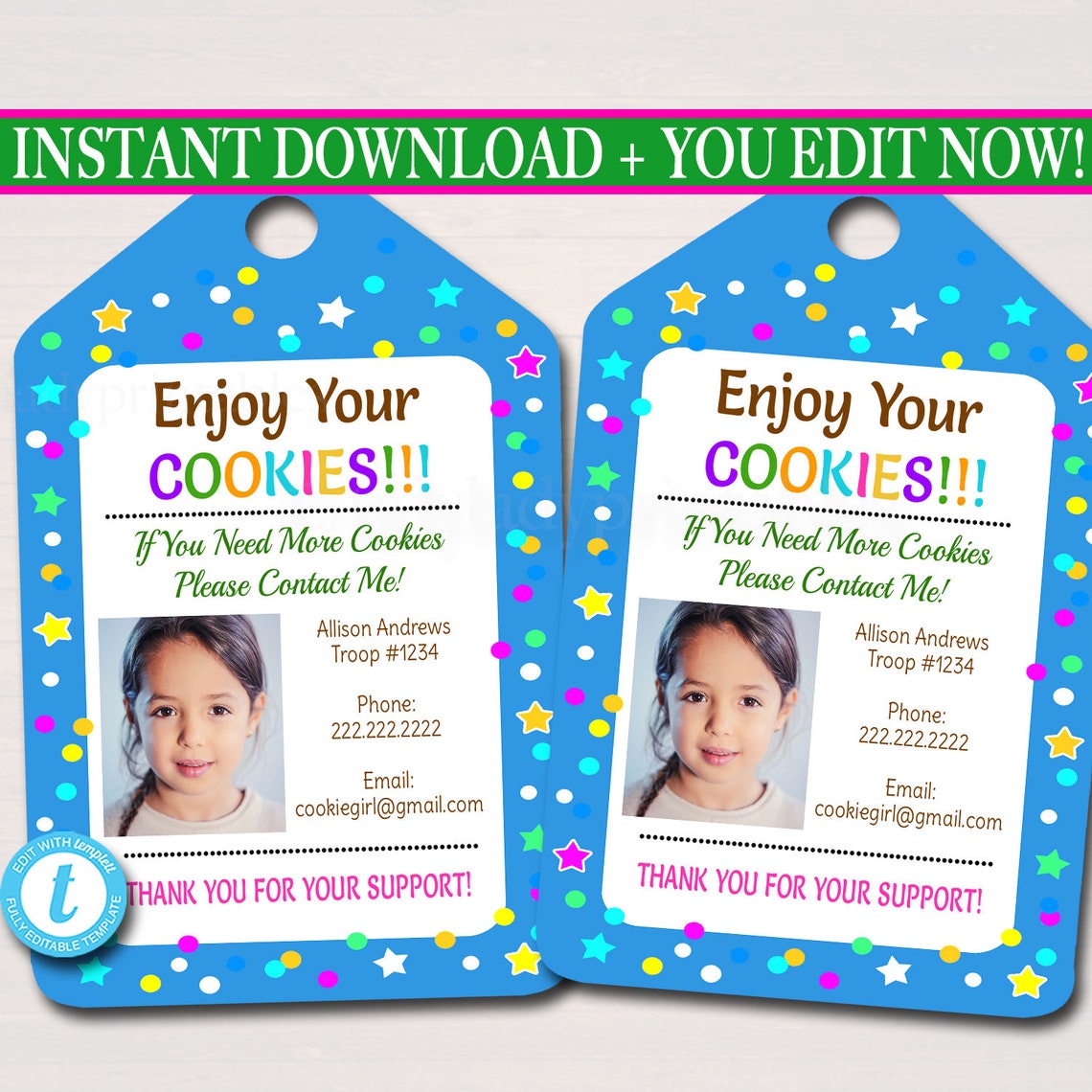 EDITABLE Photo Thank You Tag INSTANT DOWNLOAD Printable Thank | Etsy