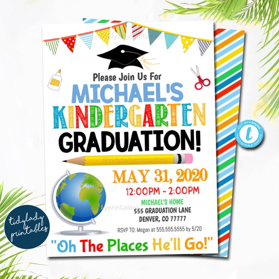 Kindergarten Graduation Party Invitation, Daycare Preschool ...