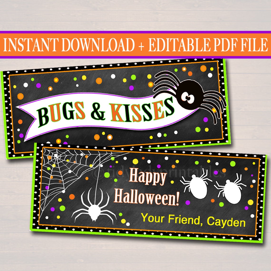 EDITABLE Bugs & Kisses Halloween Treat Bag Toppers Halloween | Etsy