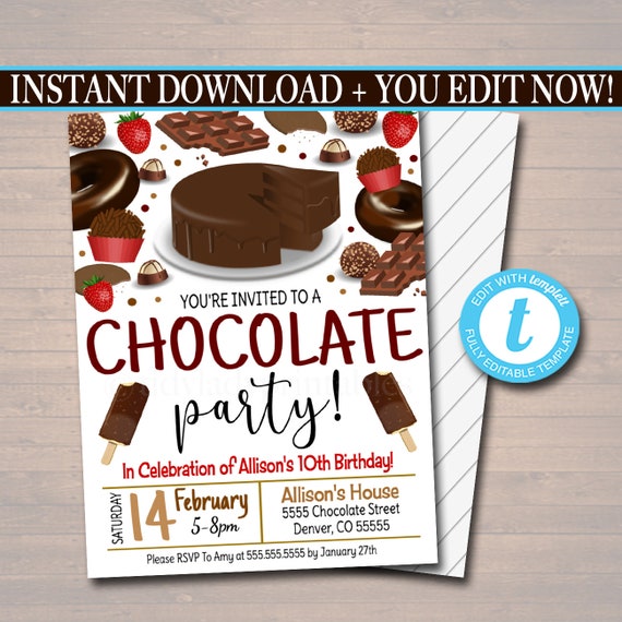 EDITABLE Chocolate Party Invitation, Party Invite, Dessert Restaurant ...