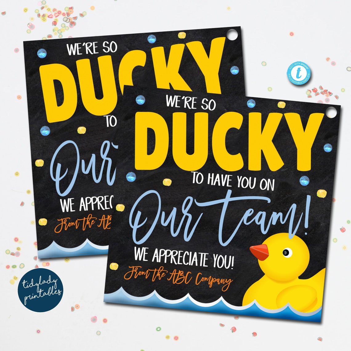 Rubber Duck Team Appreciation Gift Tags: Editable Template (digital ...