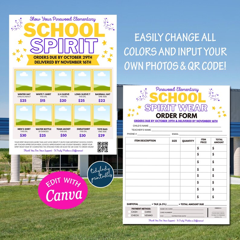 Spirit Wear Flyer & Order Form Template Bundle: School Fundraiser Canva ...