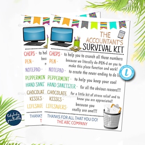 Accountant's Survival Kit Gift Tags: Editable Template (digital ...
