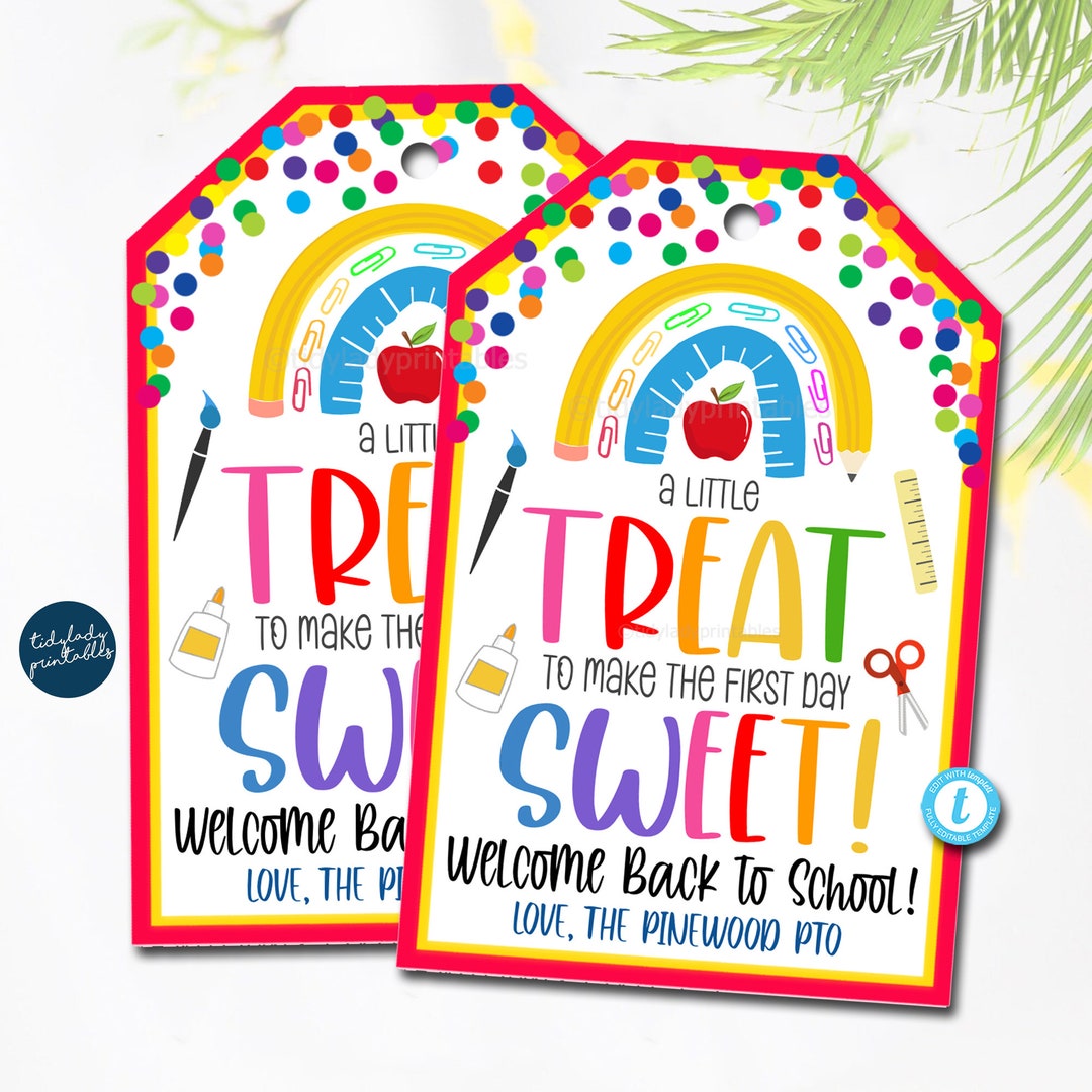 Back to School Treat Tag: Editable Sweet Treat, Rainbow Design ...