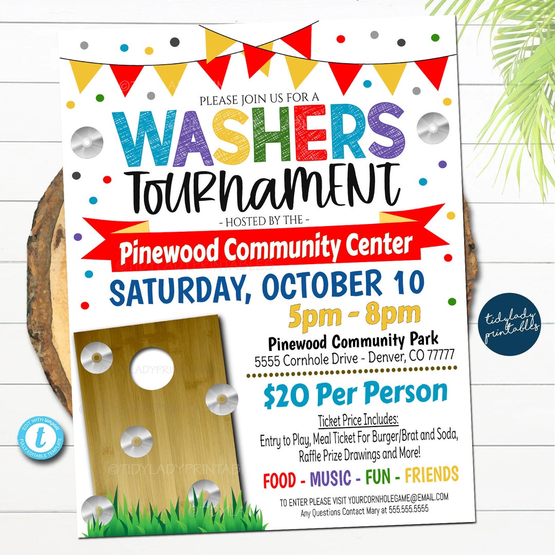 EDITABLE Washers Tournament Flyer, Printable Business School Church ...