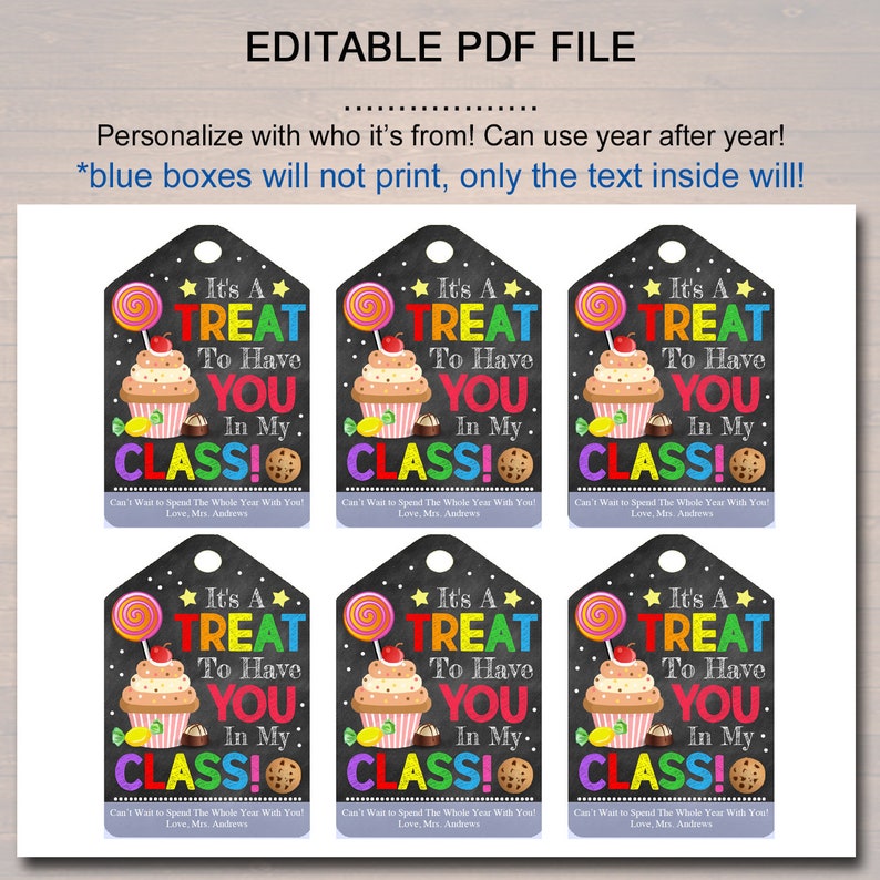 EDITABLE Classroom Printable Sweet Gift Tags, Treat to Have You in My ...