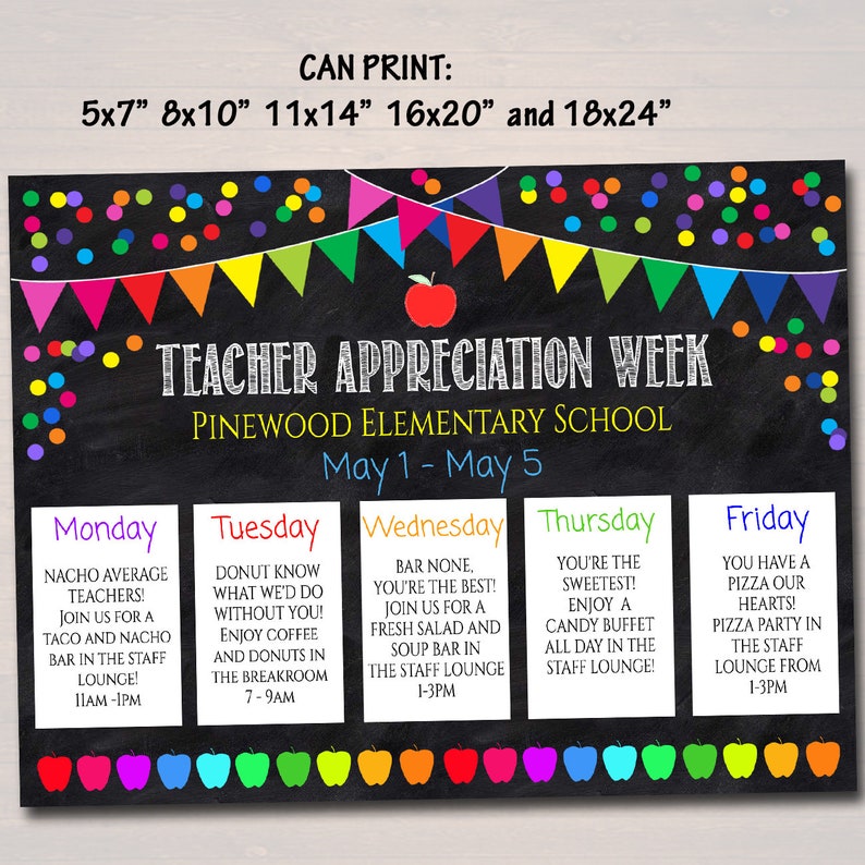 EDITABLE Teacher Appreciation Week Itinerary Poster Digital | Etsy