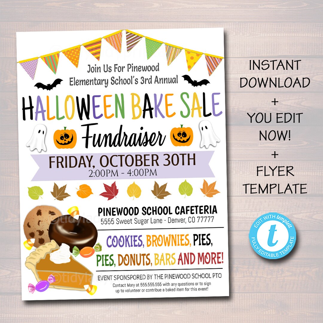 Halloween Bake Sale Flyer, Festival Fall Harvest Flyer, Printable Boo ...