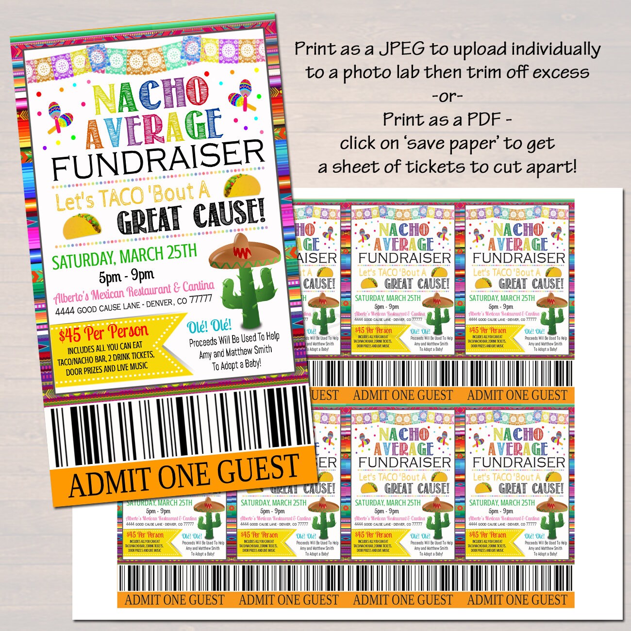 Taco Nacho Bar Fundraiser Flyer Ticket Set: Editable Event (instant ...