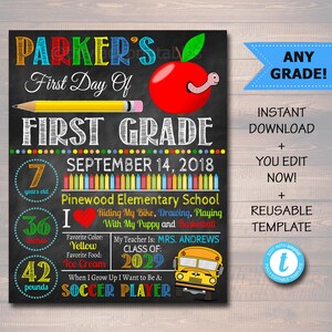First Day of School Sign, Back to School Chalkboard Poster ...