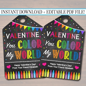 EDITABLE Crayon Valentine's Day Gift Tags, Friend Classroom, You Color ...