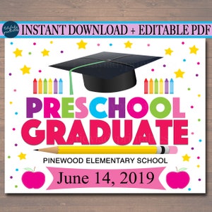 EDITABLE DATE Preschool Graduation Photo Prop, End of School Chalkboard ...