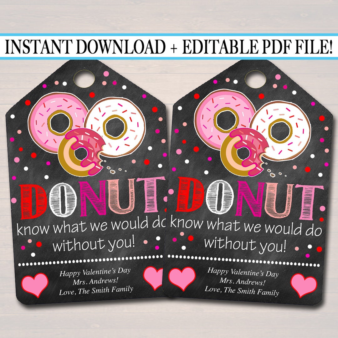 Editable Valentine's Day Donut Gift Tags (instant Download) - Etsy