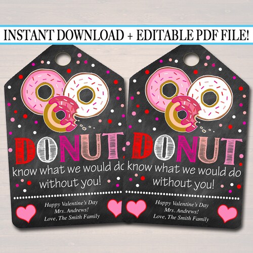 EDITABLE Valentine's Day Donut Gift Tags Staff Teacher - Etsy