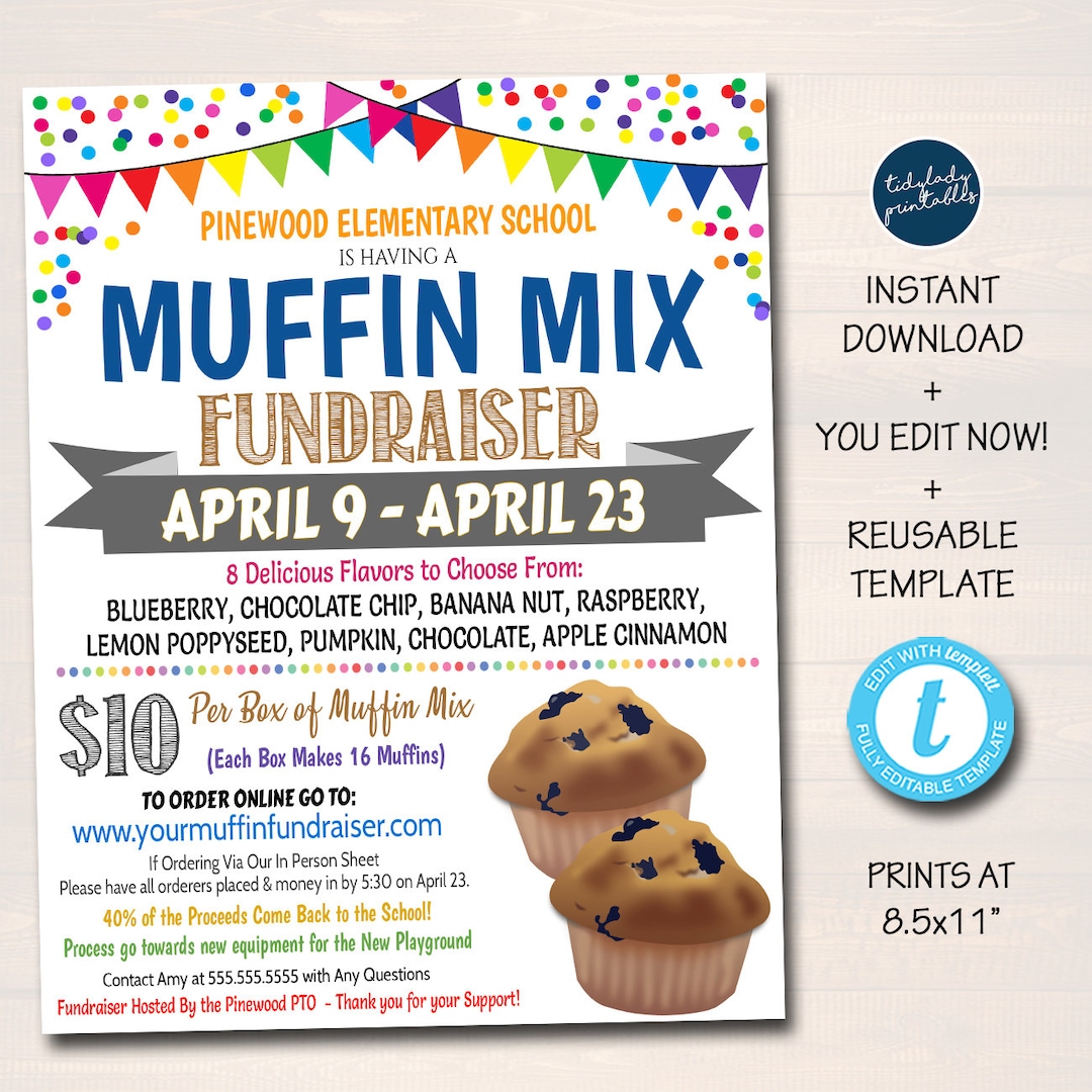 Muffin Mix Fundraiser Flyer, School PTA PTO Fundraising, Church Scouts ...