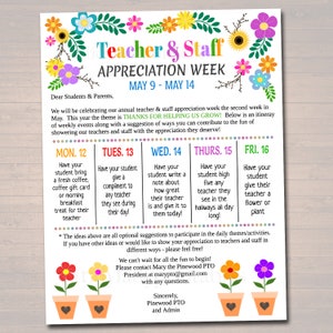 Editable Floral Bloom Theme Teacher Appreciation Invitation Newsletter ...