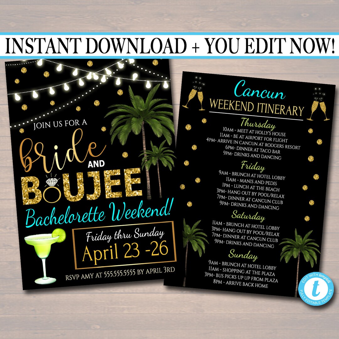 Editable Bride and Boujee Bachelorette Party Invitation (digital ...