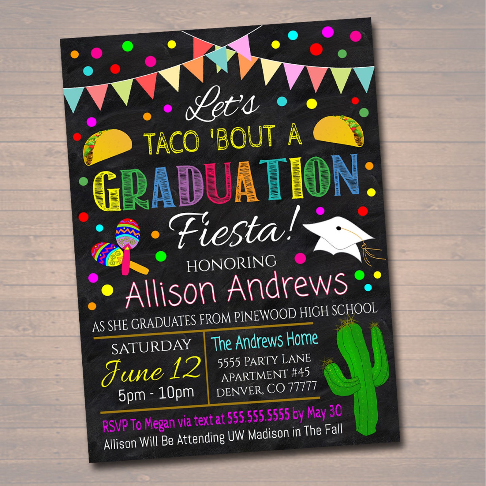 Editable Fiesta Graduation Invitation: Taco 'bout a Graduate (digital ...