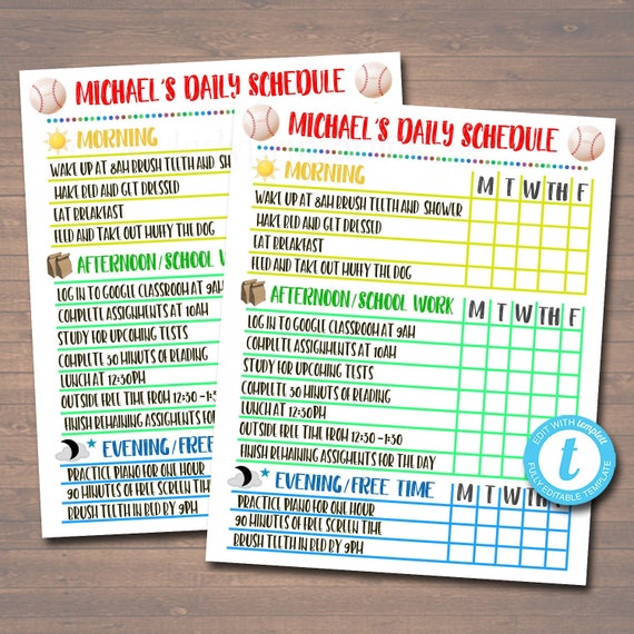 Classroom Daily Schedule Template Database