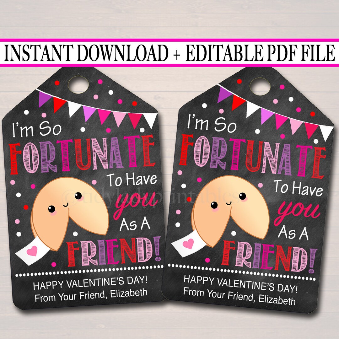 EDITABLE Fortune Cookie Valentine's Day Gift Tags, Classmate Friend ...