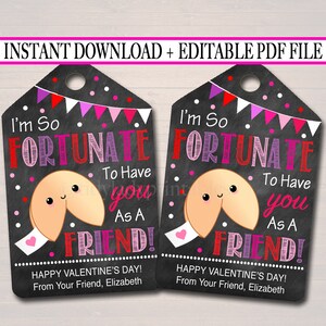EDITABLE Fortune Cookie Valentine's Day Gift Tags, Classmate Friend ...