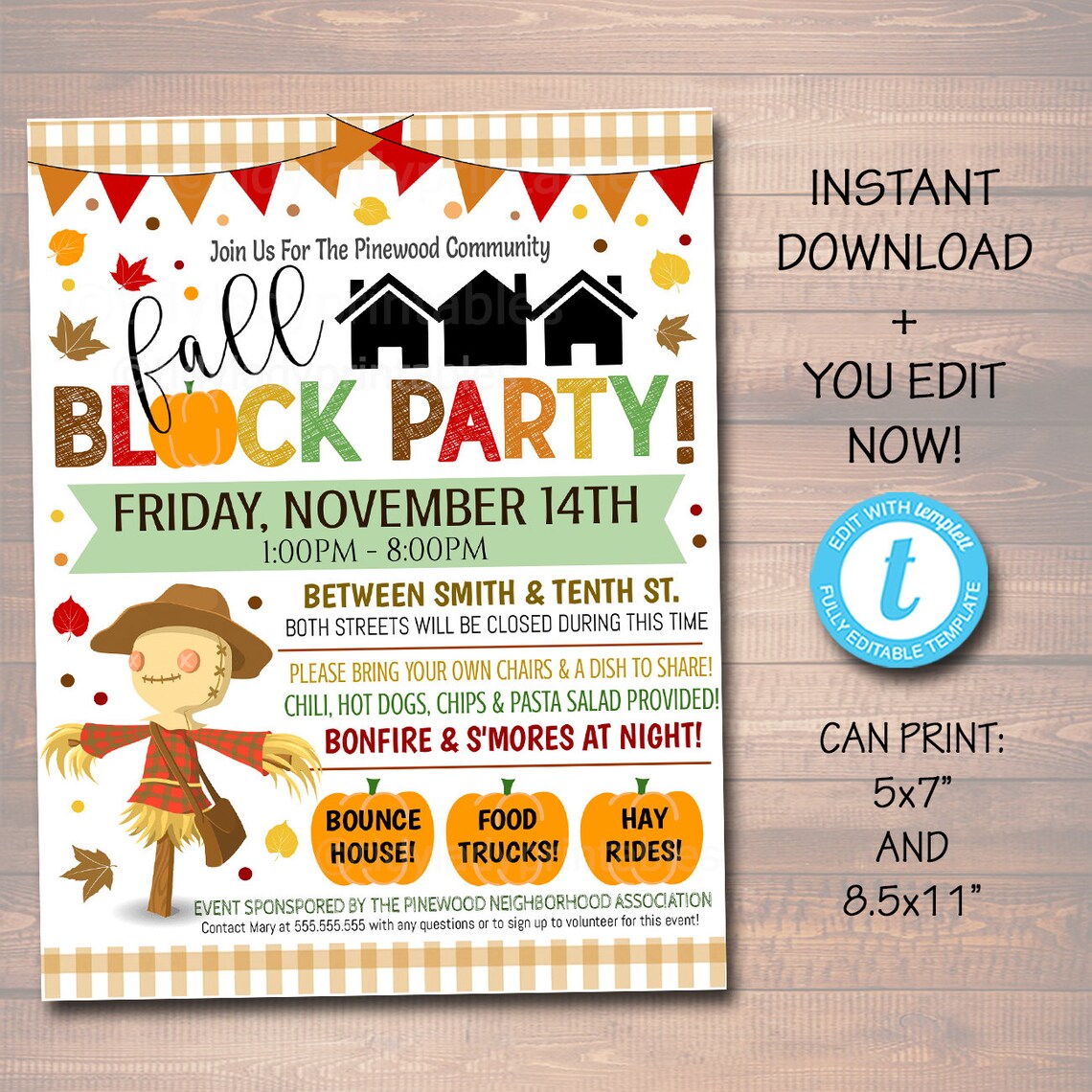 EDITABLE Fall Block Party Festival Harvest Invite Flyer, Printable ...