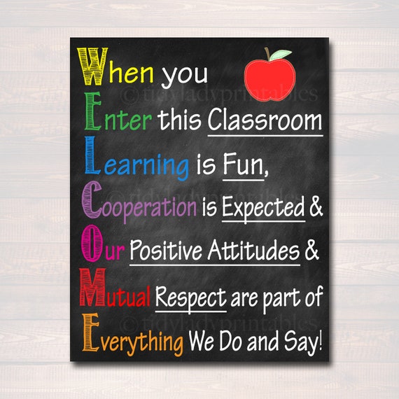 Welcome Acronym Printable Poster, Classroom Decor Classroom Policies ...