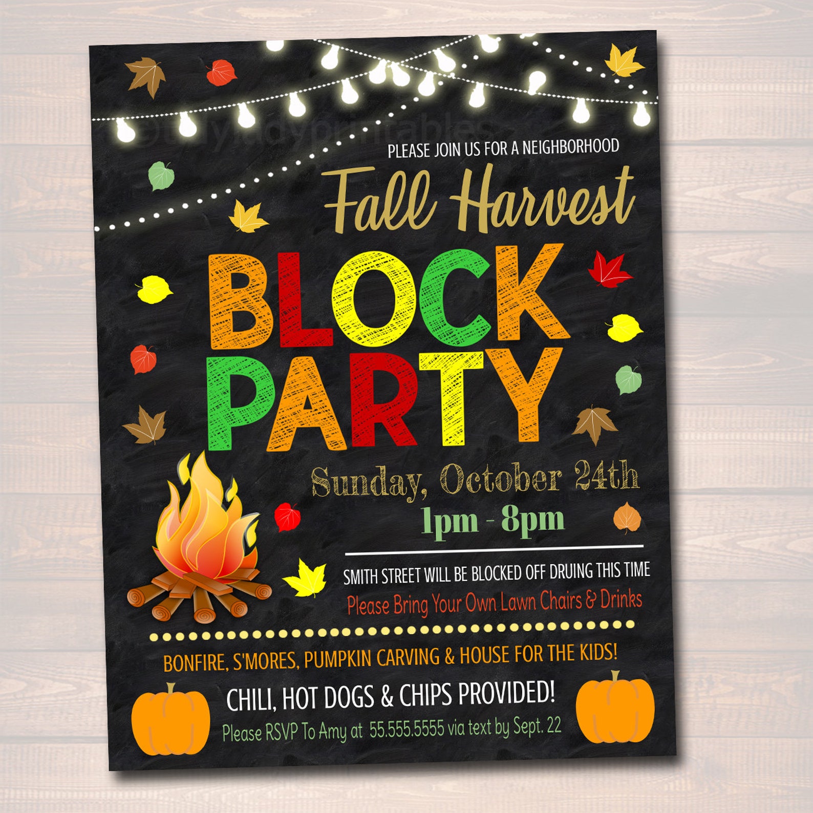 EDITABLE Fall Block Party Festival Harvest Invite Flyer | Etsy