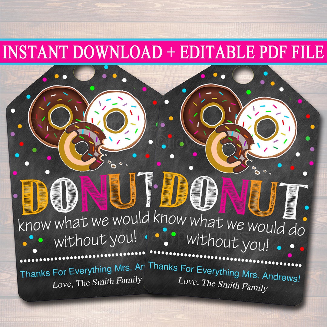 Editable Donut Gift Tags: Teacher, Nanny, Volunteer (instant Download ...