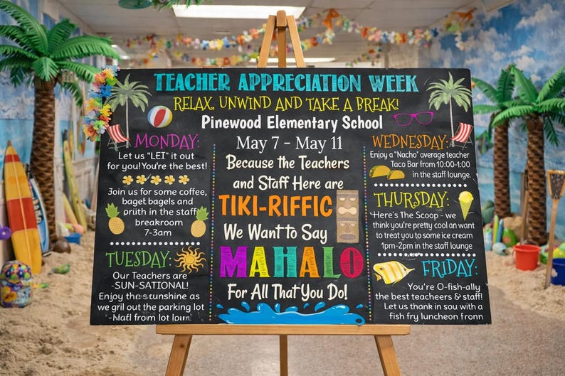 Editable Beach Theme Teacher Appreciation Week Itinerary, Staff Thank ...