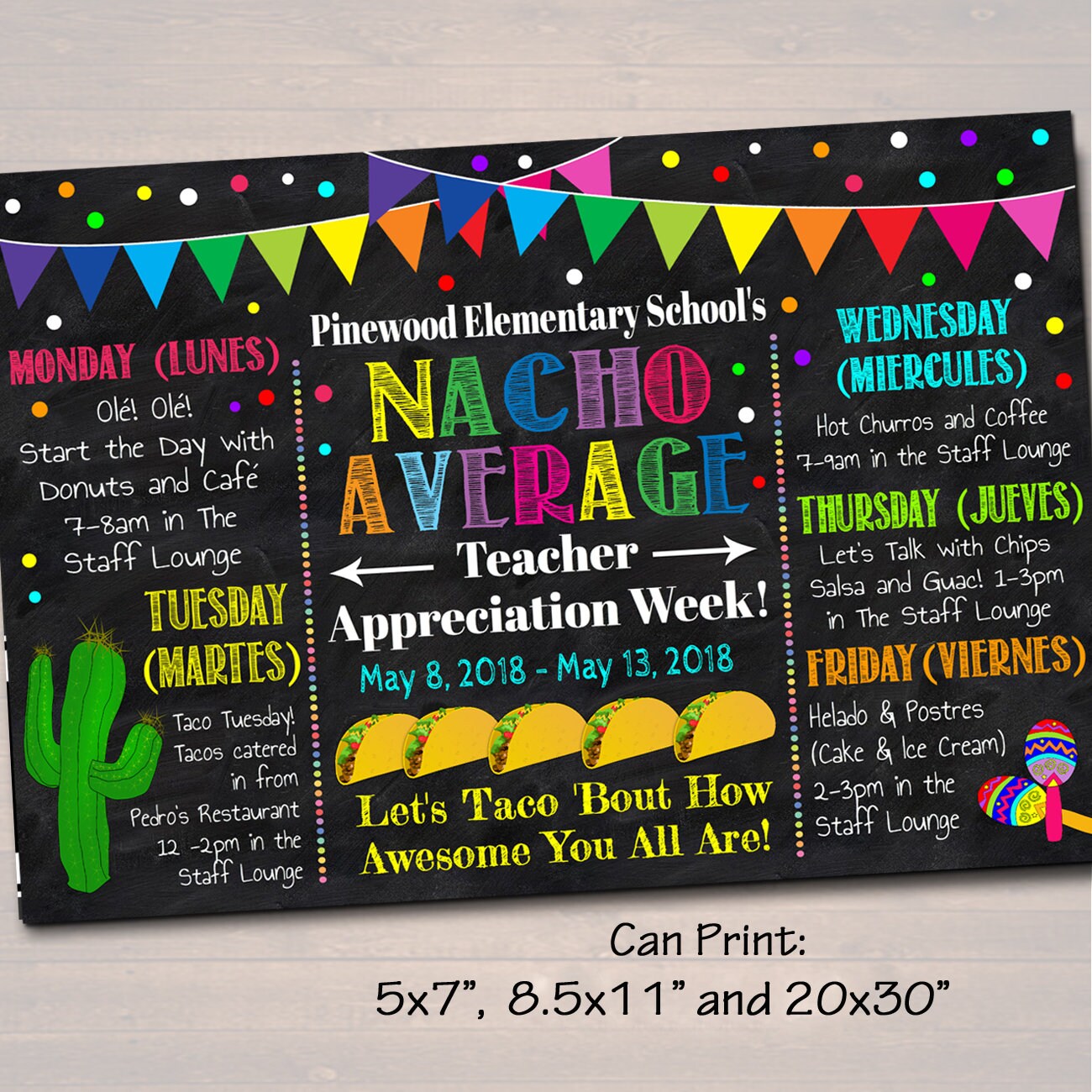 Editable Nacho Average Teacher Appreciation Week Itinerary Poster ...