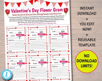 Valentine's Day Flower Gram Flyer, School Fundraiser Template ...