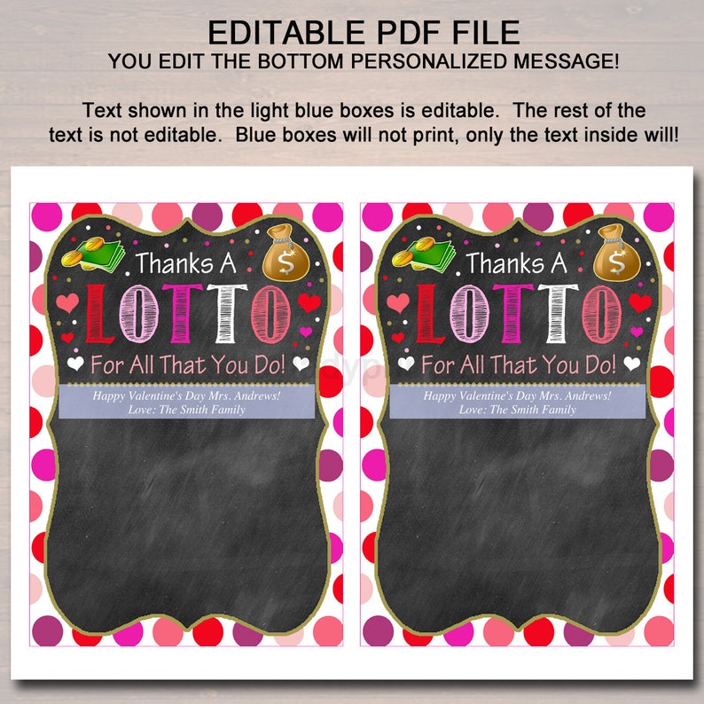 Valentine Lottery Gift Card Holder Printable Thanks a Lotto - Etsy