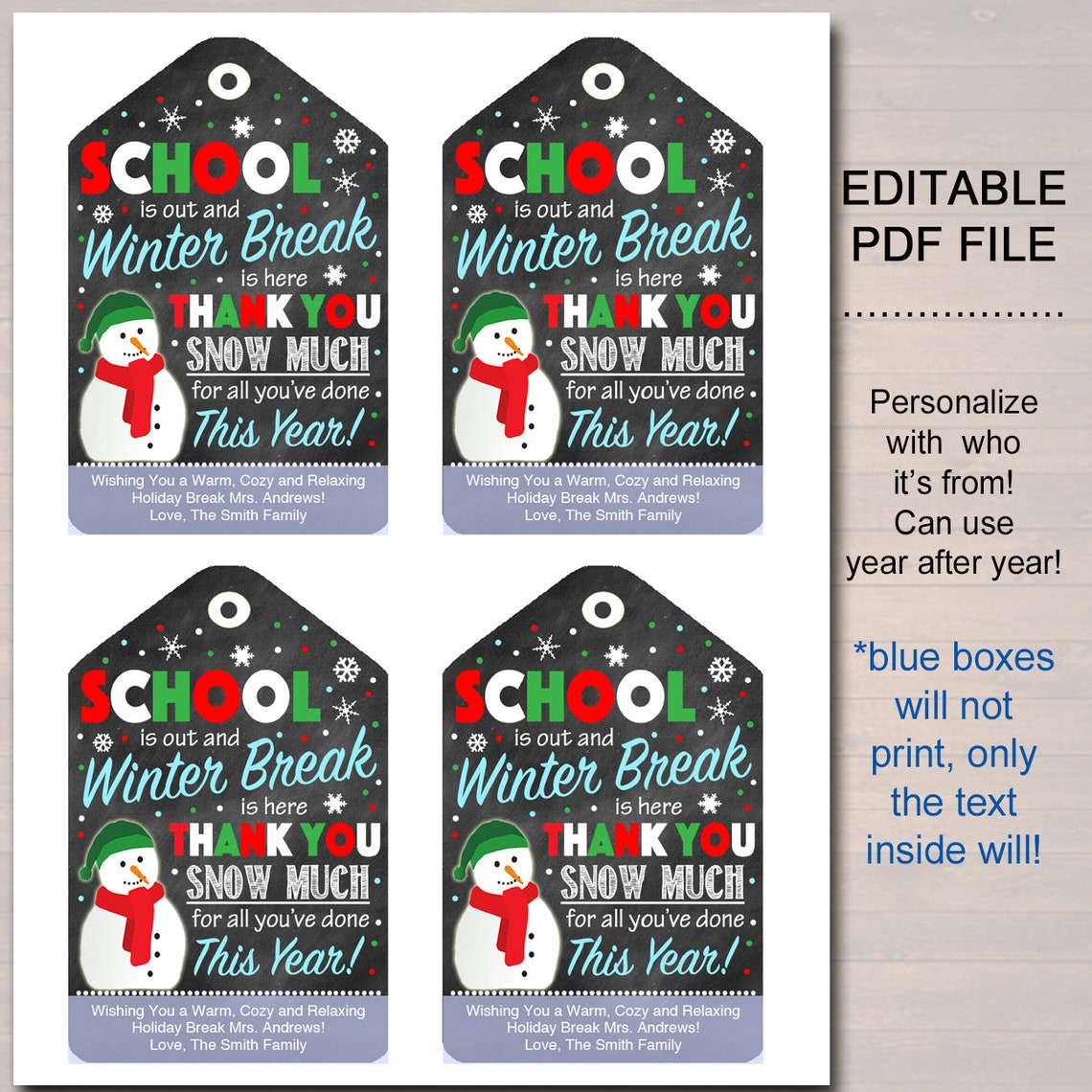 Christmas Gift Tags School's Out Winter Break Thank You - Etsy