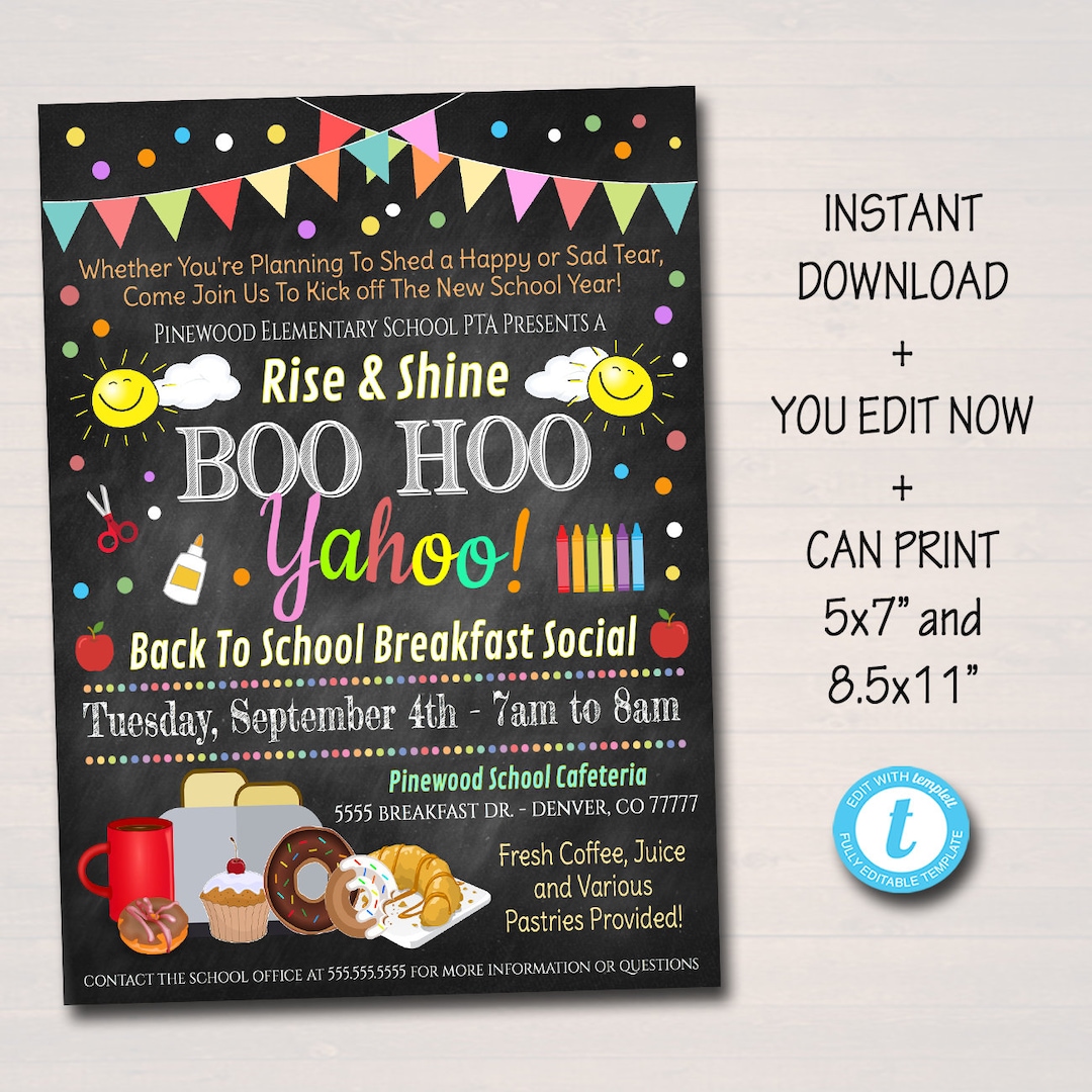 EDITABLE Boo Hoo Yahoo Breakfast Social Printable PTA PTO Flyer Invite ...