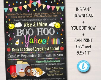 Boo Hoo Yahoo Breakfast Social Printable PTA PTO Flyer Invite School ...