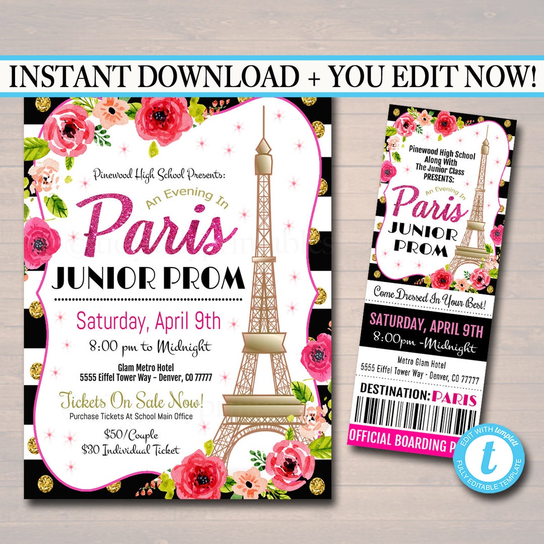 EDITABLE Prom Ticket/flyer Set School Dance Flyer Digital Invite, an ...