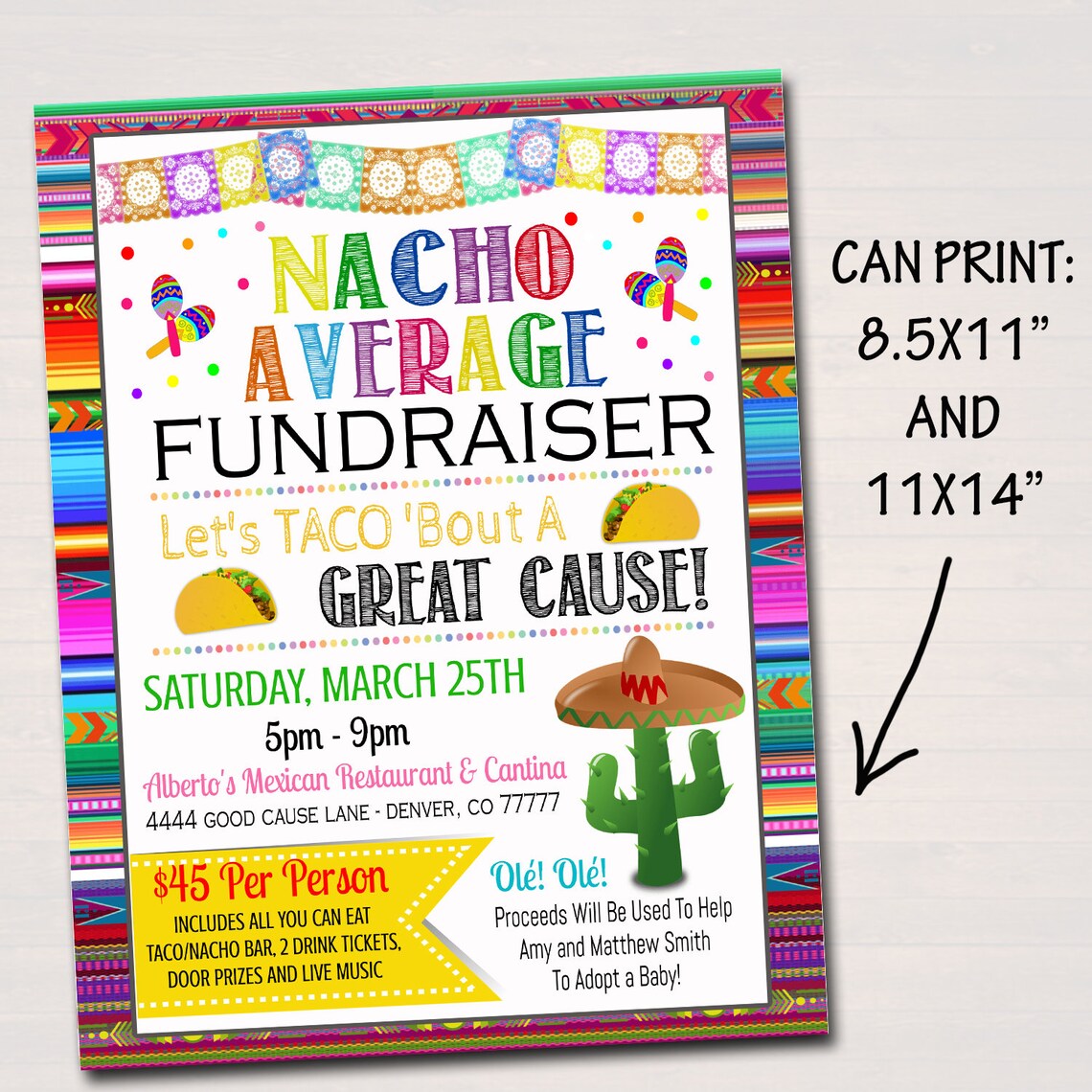 Taco Nacho Bar Fundraiser Flyer Ticket Set: Editable Event (instant ...