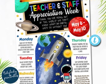Space Theme Teacher Appreciation Week Itinerary Poster Digital Week ...
