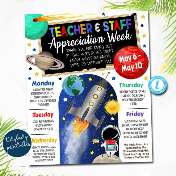 Space Theme Teacher Appreciation Week Itinerary Poster Digital Week ...