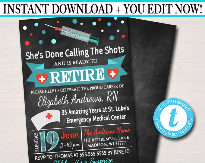 Editable Nurse Retirement Invitation Chalkboard Printable - Etsy