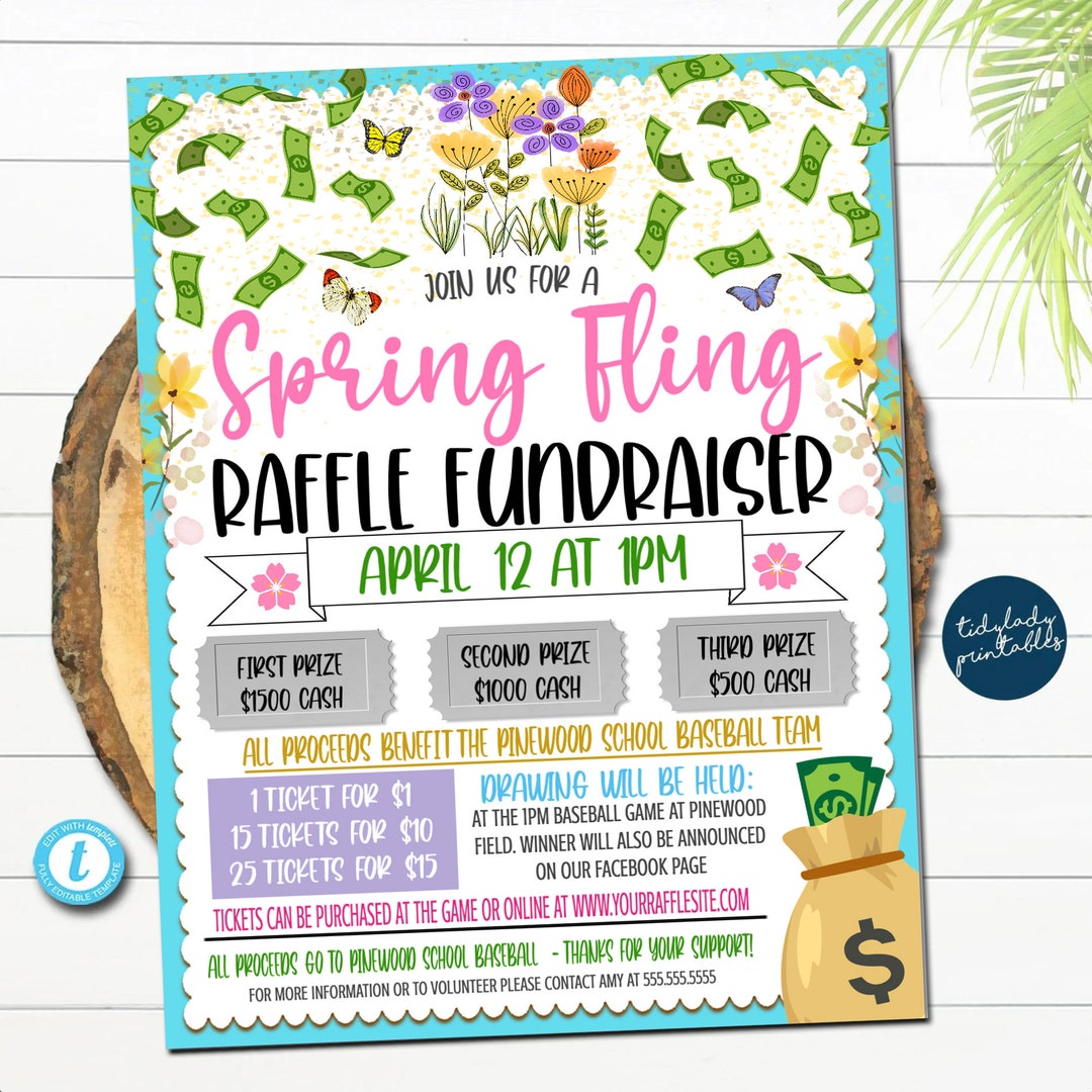 Spring Fling Raffle Flyer Template: Editable Fundraiser (digital ...