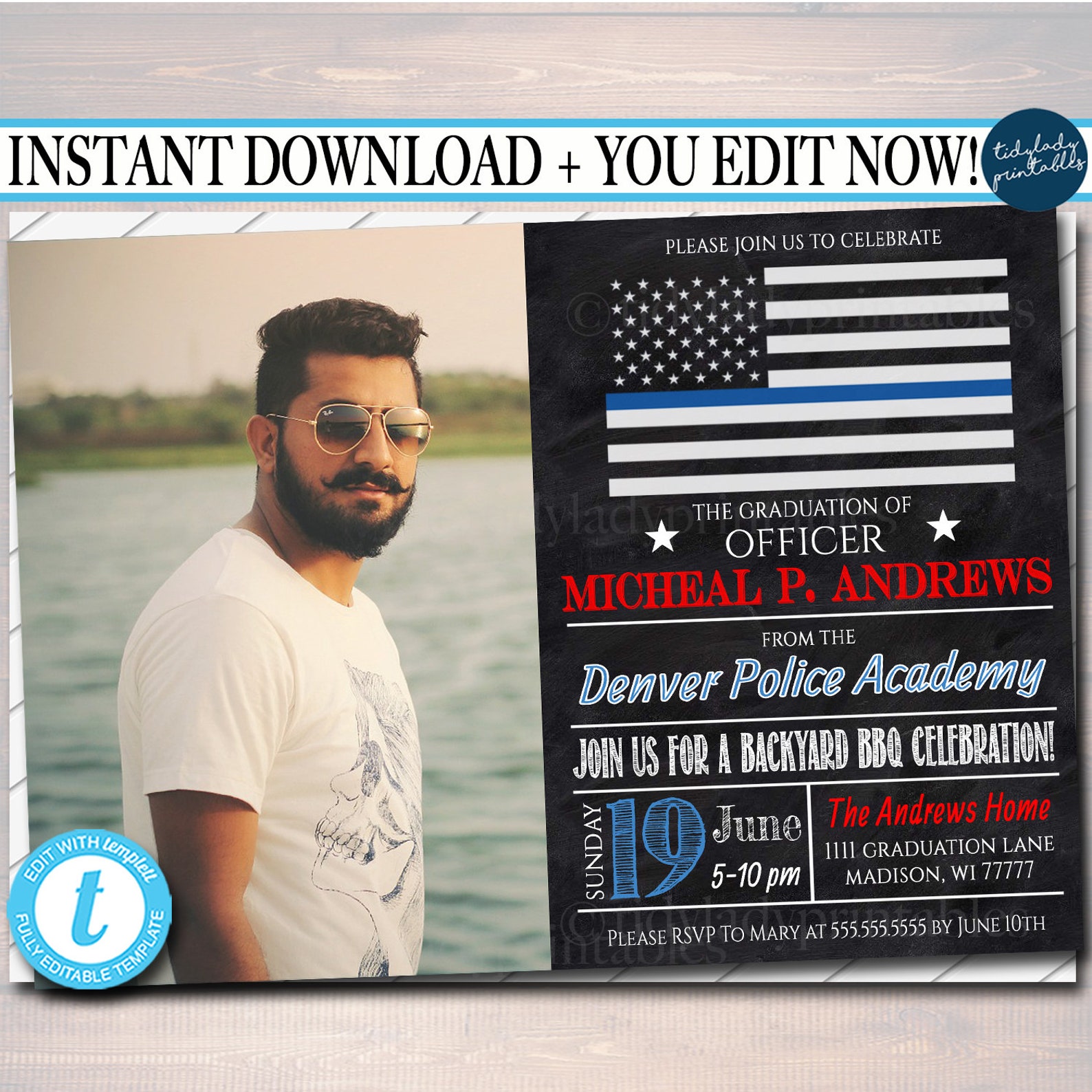 Editable Police Academy Graduation Invitation Chalkboard - Etsy