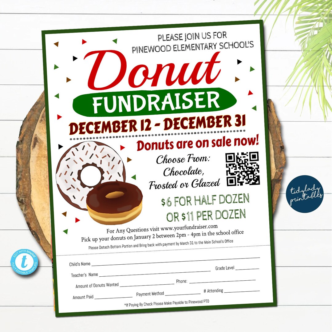 Donut Fundraiser, Bakery Bake Sale Fundraising Printable, Sports School ...