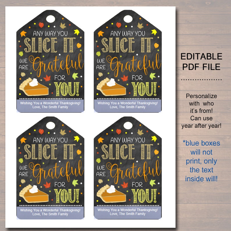 Thanksgiving Gift Tags Grateful for You Pumpkin Pie Label | Etsy